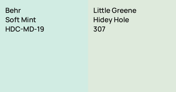 Behr Soft Mint vs. Little Greene Hidey Hole comparison