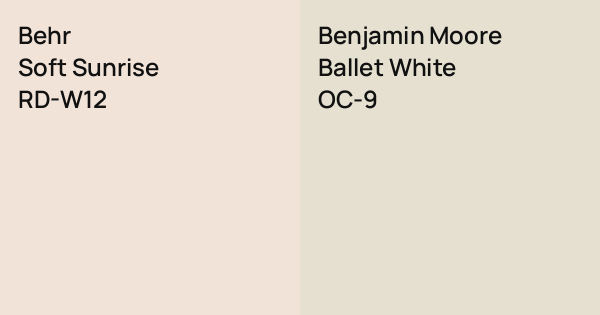 Behr Soft Sunrise vs. Benjamin Moore Ballet White comparison