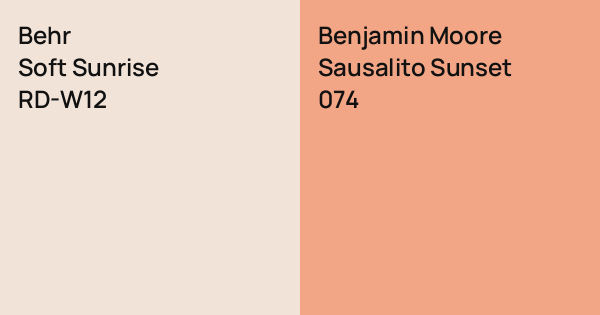 Behr Soft Sunrise vs. Benjamin Moore Sausalito Sunset comparison