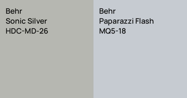 Behr Sonic Silver vs. Behr Paparazzi Flash comparison