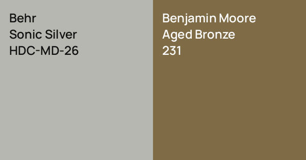 Behr Sonic Silver vs. Benjamin Moore Aged Bronze comparison