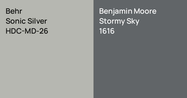 Behr Sonic Silver vs. Benjamin Moore Stormy Sky comparison