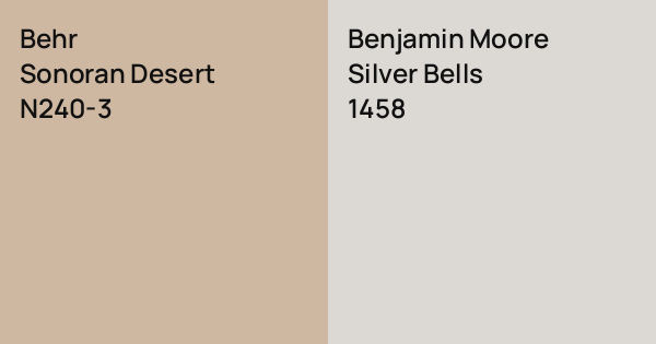Behr Sonoran Desert vs. Benjamin Moore Silver Bells comparison