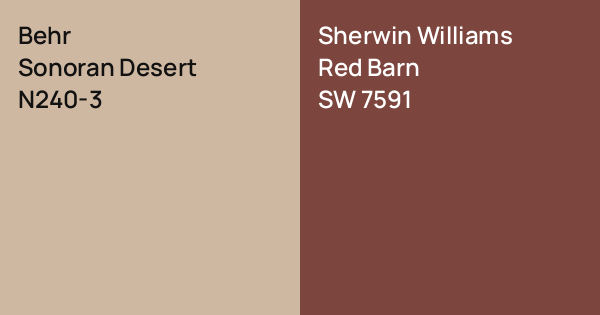 Behr Sonoran Desert vs. Sherwin Williams Red Barn comparison