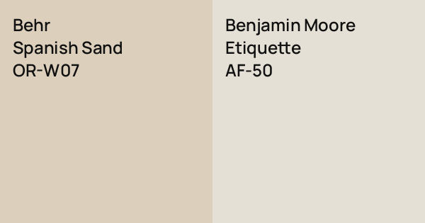 Behr Spanish Sand vs. Benjamin Moore Etiquette comparison