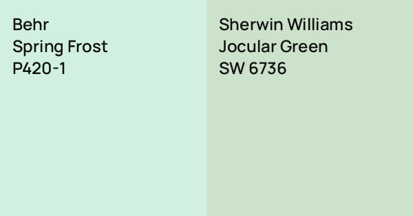Behr Spring Frost vs. Sherwin Williams Jocular Green comparison