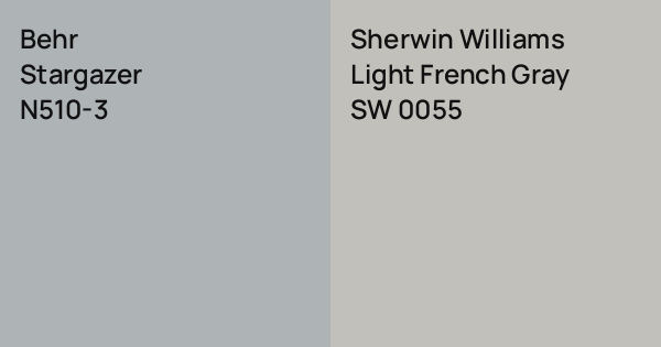 Behr Stargazer vs. Sherwin Williams Light French Gray comparison
