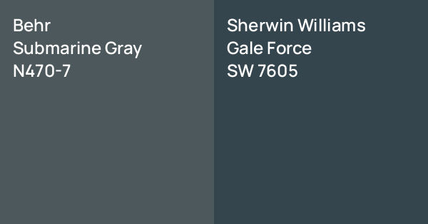 Behr Submarine Gray vs. Sherwin Williams Gale Force comparison