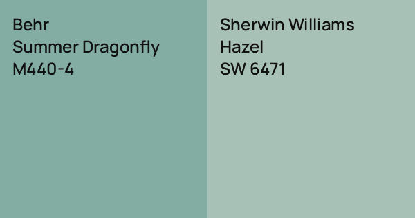 Behr Summer Dragonfly vs. Sherwin Williams Hazel comparison