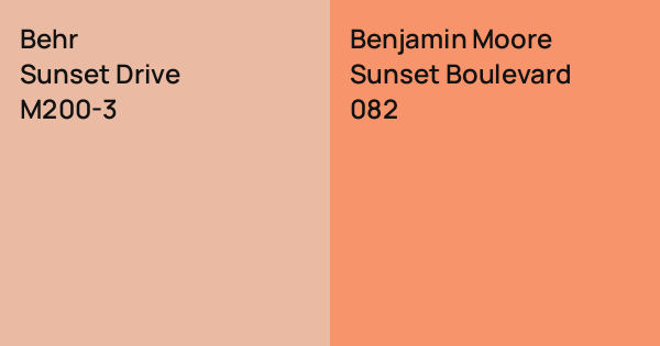 Behr Sunset Drive vs. Benjamin Moore Sunset Boulevard comparison