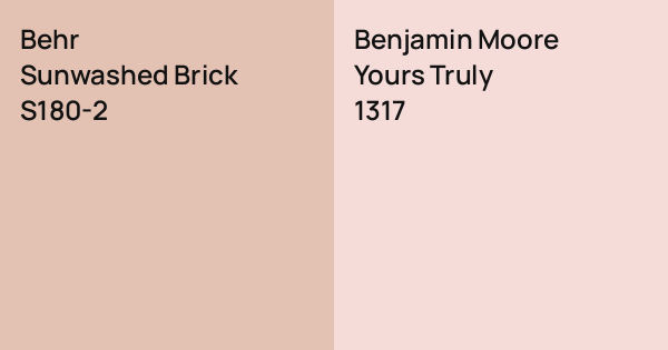 Behr Sunwashed Brick vs. Benjamin Moore Yours Truly comparison