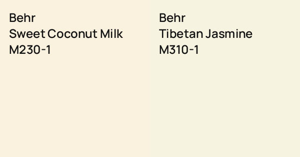 Behr Sweet Coconut Milk vs. Behr Tibetan Jasmine comparison
