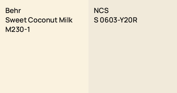 Behr Sweet Coconut Milk vs. NCS S 0603-Y20R comparison