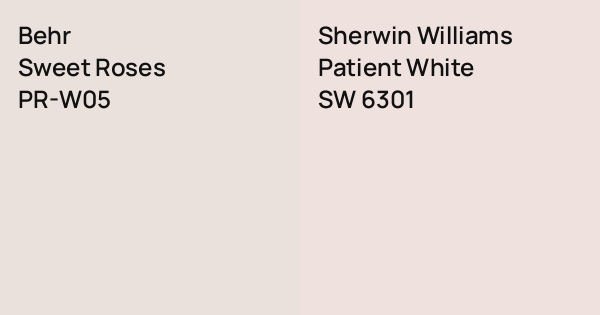 Behr Sweet Roses vs. Sherwin Williams Patient White comparison