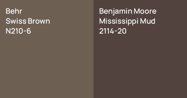 Behr Swiss Brown vs. Benjamin Moore Mississippi Mud comparison