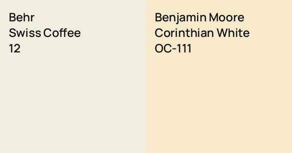 Behr Swiss Coffee vs. Benjamin Moore Corinthian White comparison