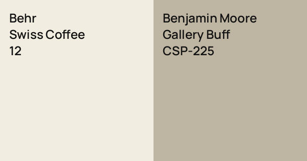 Behr Swiss Coffee vs. Benjamin Moore Gallery Buff comparison