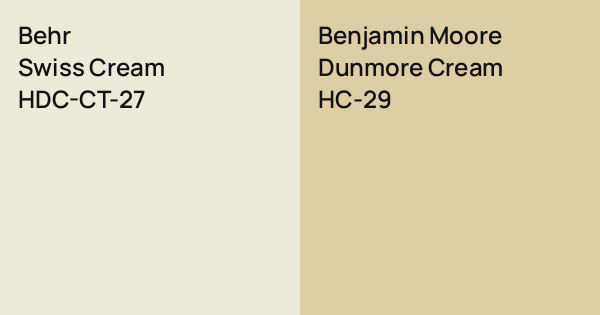 Behr Swiss Cream vs. Benjamin Moore Dunmore Cream comparison