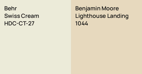 Behr Swiss Cream vs. Benjamin Moore Lighthouse Landing comparison