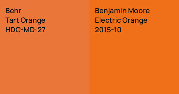 Behr Tart Orange vs. Benjamin Moore Electric Orange comparison