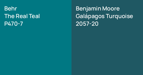 Behr The Real Teal vs. Benjamin Moore Galápagos Turquoise comparison