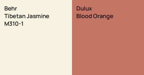 Behr Tibetan Jasmine vs. Dulux Blood Orange comparison