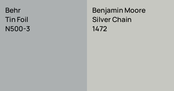 Behr Tin Foil vs. Benjamin Moore Silver Chain comparison