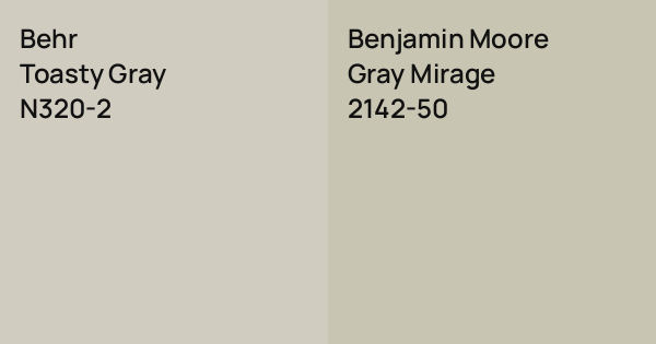 Behr Toasty Gray vs. Benjamin Moore Gray Mirage comparison