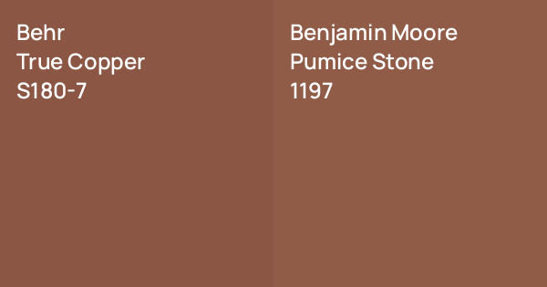 Behr True Copper vs. Benjamin Moore Pumice Stone comparison