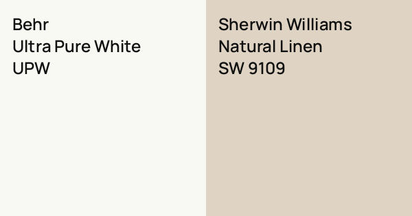 Behr Ultra Pure White vs. Sherwin Williams Natural Linen comparison