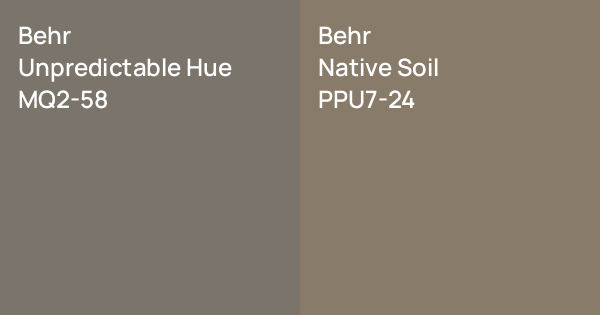 Behr Unpredictable Hue vs. Behr Native Soil comparison