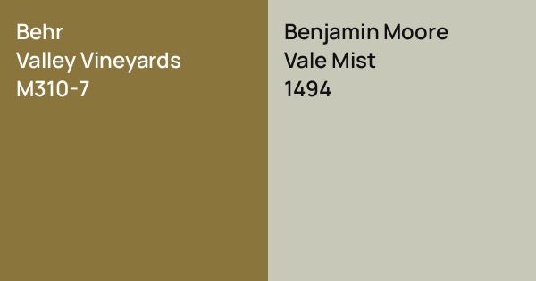 Behr Valley Vineyards vs. Benjamin Moore Vale Mist comparison