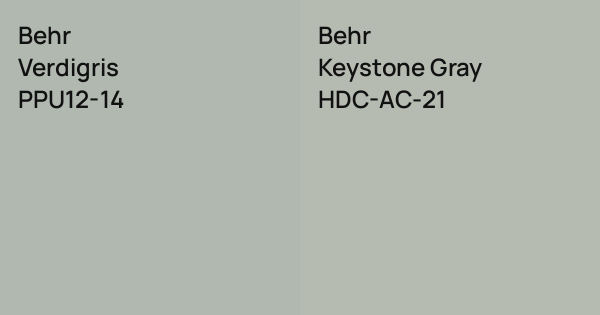 Behr Verdigris vs. Behr Keystone Gray comparison