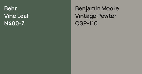 Behr Vine Leaf vs. Benjamin Moore Vintage Pewter comparison
