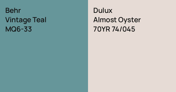 Behr Vintage Teal vs. Dulux Almost Oyster comparison