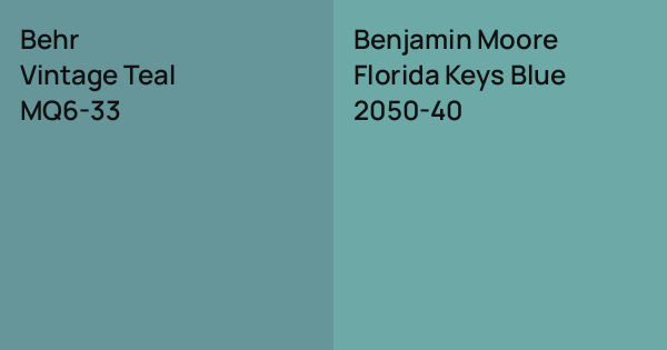 Behr Vintage Teal vs. Benjamin Moore Florida Keys Blue comparison