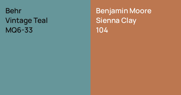 Behr Vintage Teal vs. Benjamin Moore Sienna Clay comparison