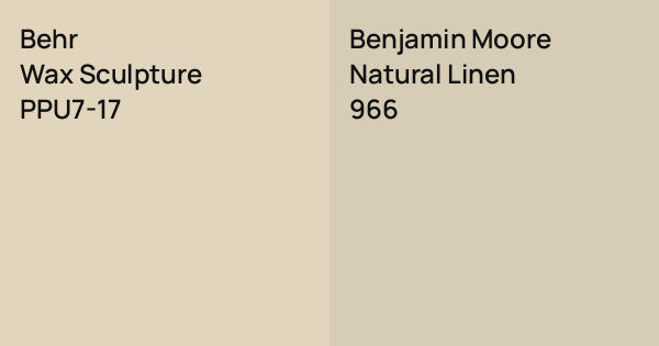 Behr Wax Sculpture vs. Benjamin Moore Natural Linen comparison