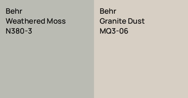 Behr Weathered Moss vs. Behr Granite Dust comparison