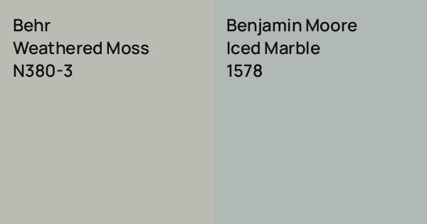 Behr Weathered Moss vs. Benjamin Moore Iced Marble comparison