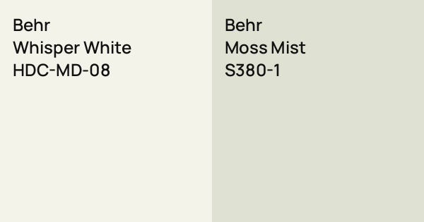 Behr Whisper White vs. Behr Moss Mist comparison
