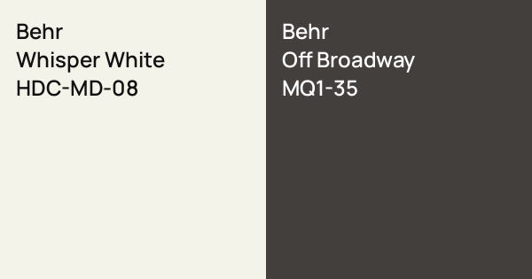 Behr Whisper White vs. Behr Off Broadway comparison