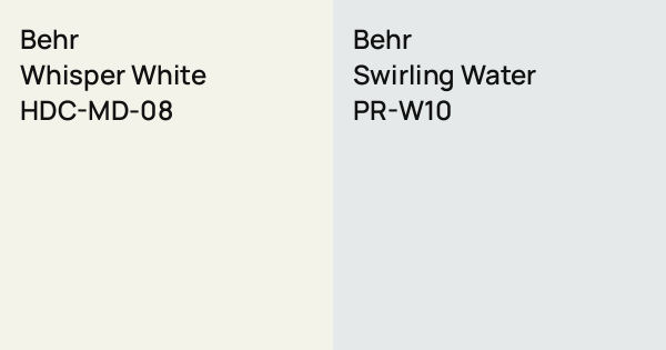 Behr Whisper White vs. Behr Swirling Water comparison