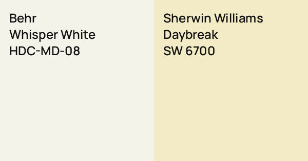Behr Whisper White vs. Sherwin Williams Daybreak comparison