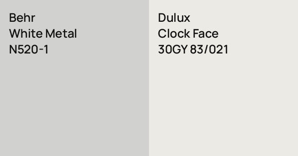 Behr White Metal vs. Dulux Clock Face comparison