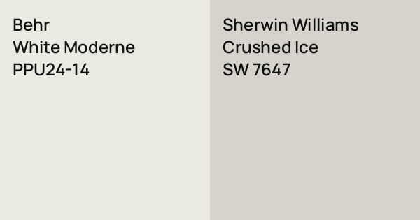 Behr White Moderne vs. Sherwin Williams Crushed Ice comparison