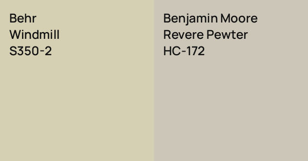 Behr Windmill vs. Benjamin Moore Revere Pewter comparison