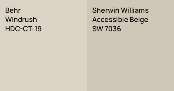 Behr Windrush vs. Sherwin Williams Accessible Beige comparison