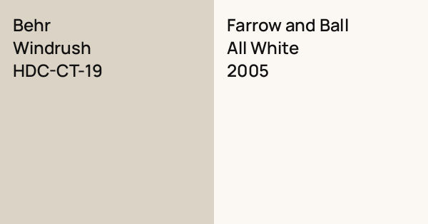 Behr Windrush vs. Farrow and Ball All White comparison