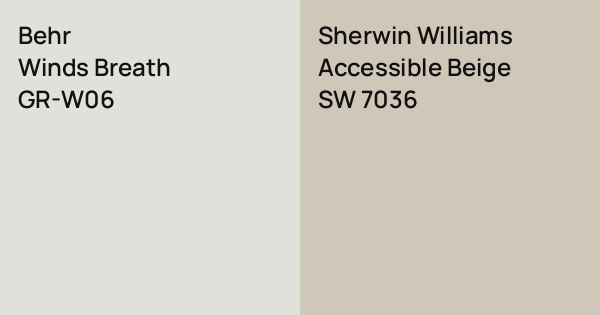Behr Winds Breath vs. Sherwin Williams Accessible Beige comparison